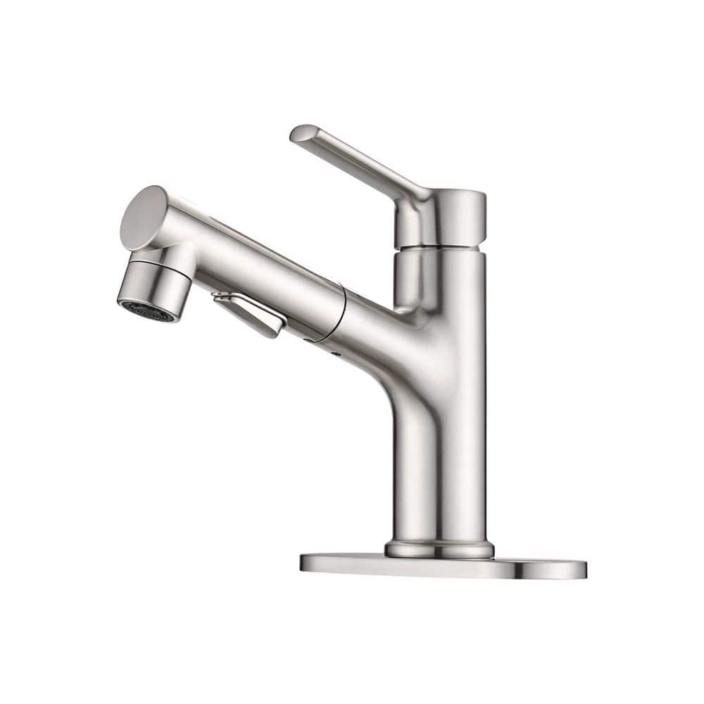 FLG Single Handle Single Hole Bathroom Faucet with Pull Out Sprayer ...