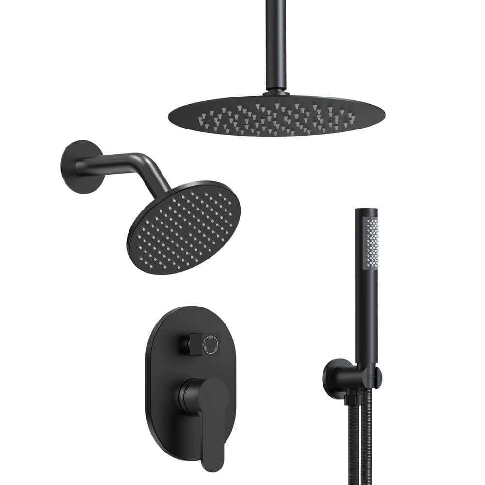GRANDJOY Round Showers System 3-Spray 10 in. and 6 in. Dual Ceiling ...