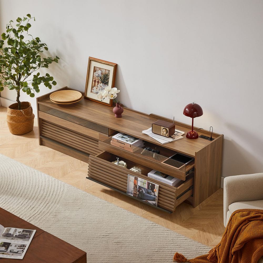 Harper & Bright Designs Walnut TV Stand Fits TVs Up to 70 to 79 in ...