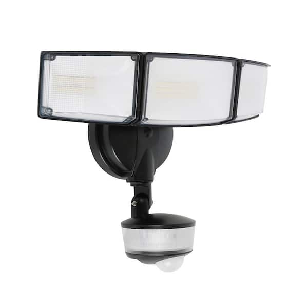 LUTEC 475-Watt equivalent 9000 Lumen 180° White Motion Sensing Integrated LED Flood Light ...