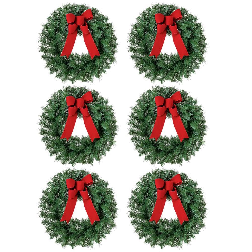 Home Accents Holiday 24 in. Unlit Artificial Christmas Wreath with Red ...