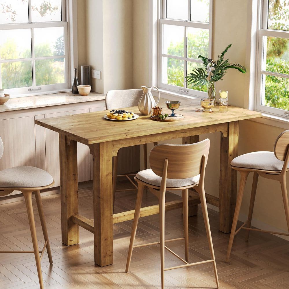 BYBLIGHT Kearsten 39.37 in. H Solid Wood Bar Table with Foot Rest ...