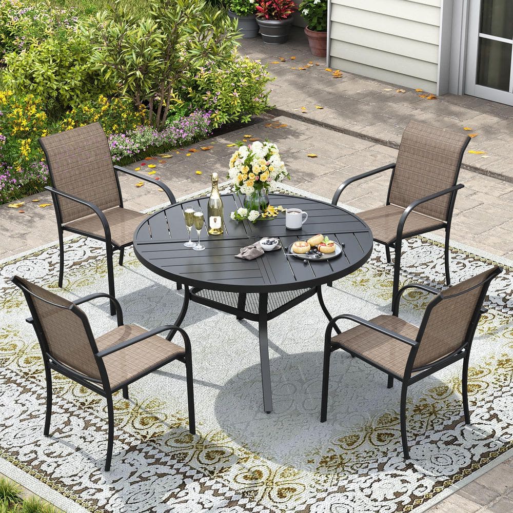 vicllax 5-Piece Metal Outdoor Patio Dining Set with 40.6 in. Black ...