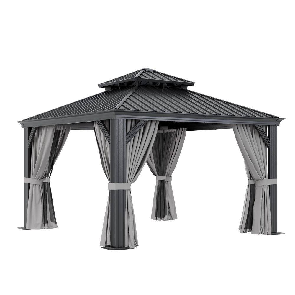 Sizzim 12 ft. x 12 ft. Outdoor Double Roof Hardtop Gazebo with Gutters ...