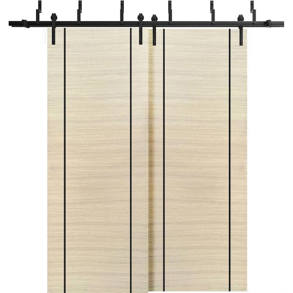 Sartodoors 84 in. x 80 in. 2 Panel Natural Veneer Solid Wood with ...