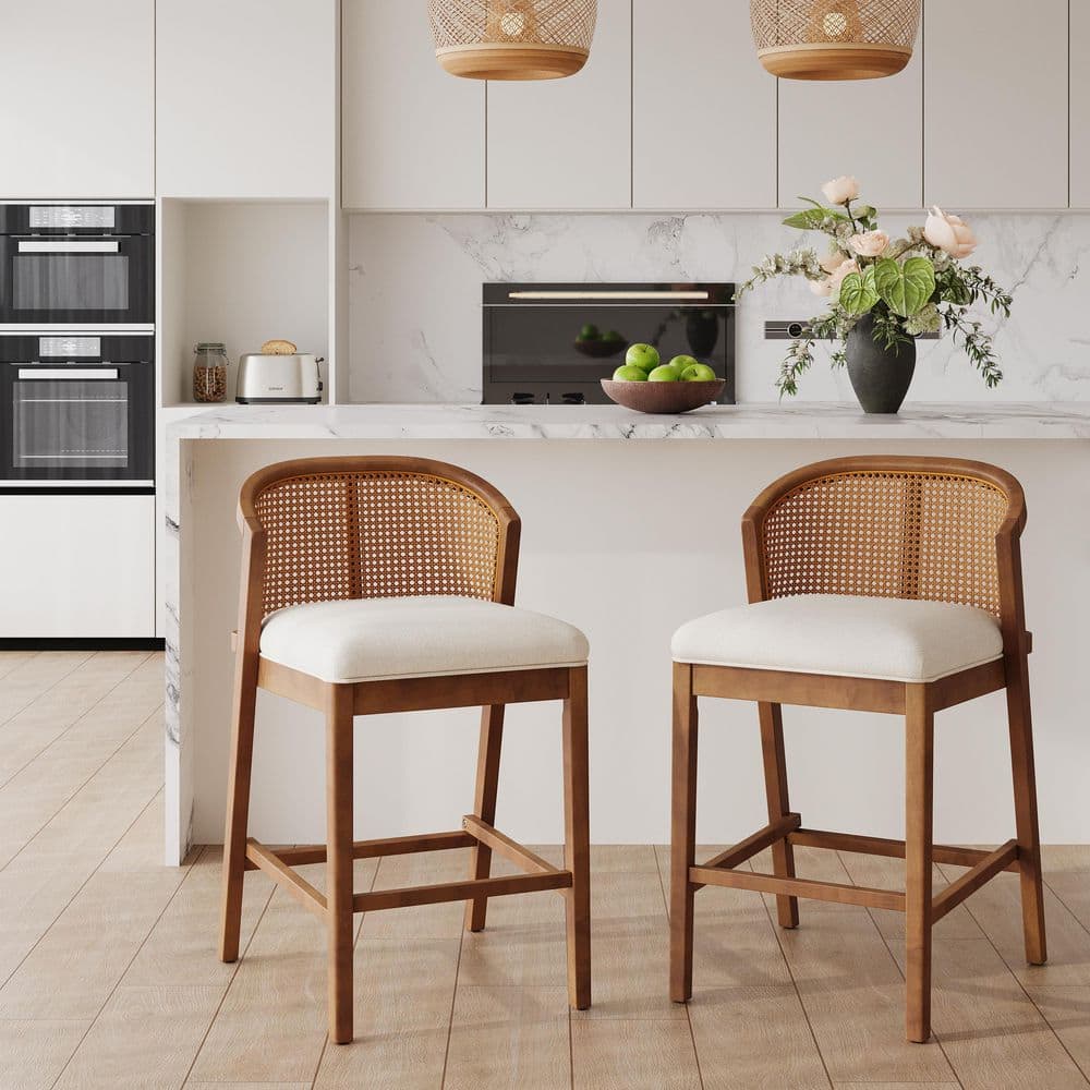 CHRISTOPHER KNIGHT HOME Kennedy 36.25 in. Walnut+Beige Fabric Upholstered Counter Height Bar ...