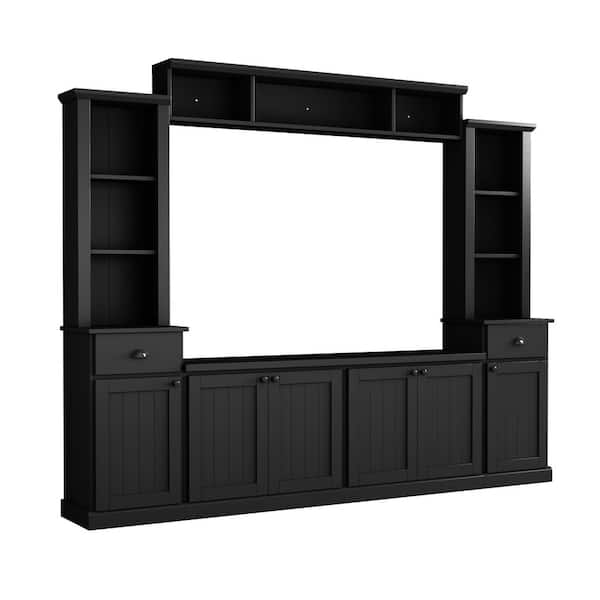 103 in. W x 15 in. D x 76.9 in. H Black Linen Cabinet with TV Stand ...