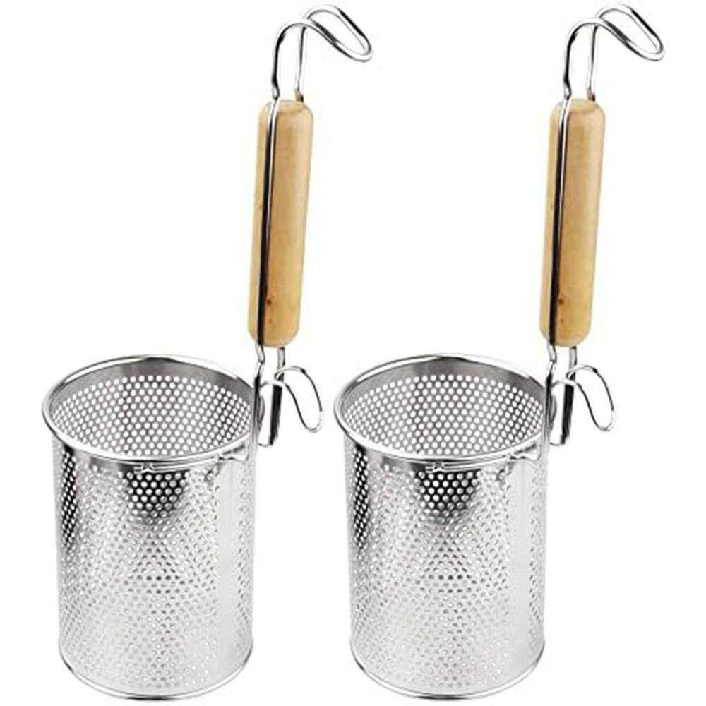 Stainless Steel Mesh Spider Strainer, 2-Pack with Wooden Handle, 4.5 in ...