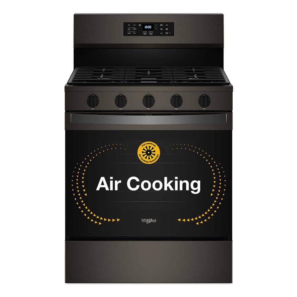 Whirlpool 30 in. 5 Burners Freestanding Gas Range in Black-on-Stainless ...