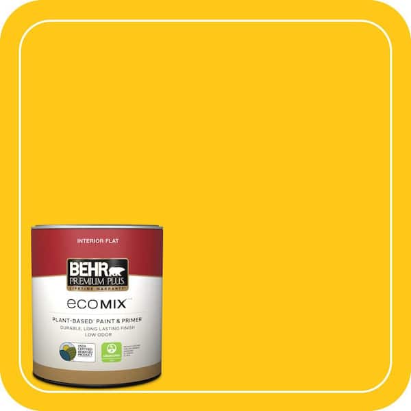 BEHR PREMIUM PLUS 1 qt. #P300-7 Unmellow Yellow Flat EcoMix Plant-Based ...