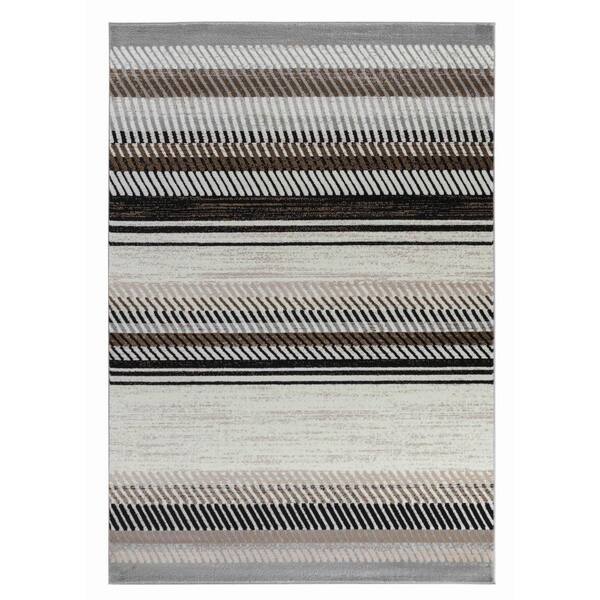 Rug Branch Sakarya Collection Beige Brown 7 ft. x 10 ft. Modern Striped ...