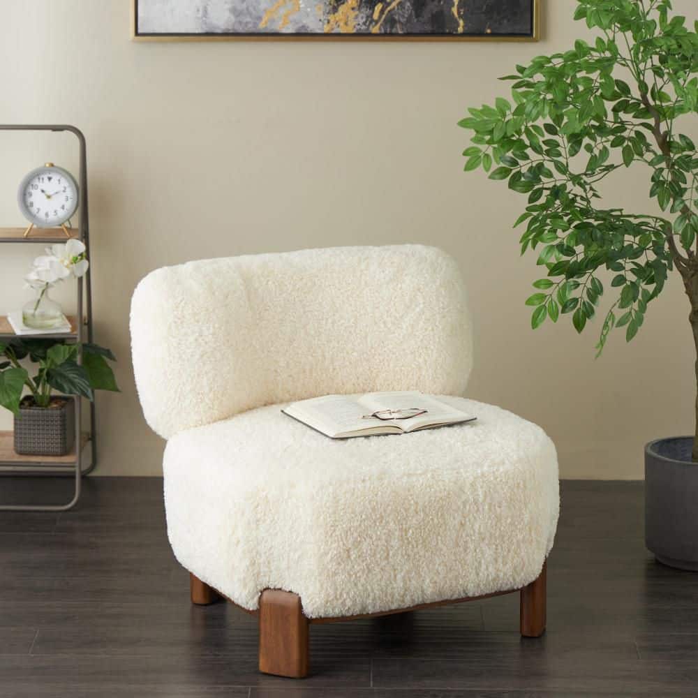 Litton Lane Celina White Polyester Square Accent Chair with Brown ...