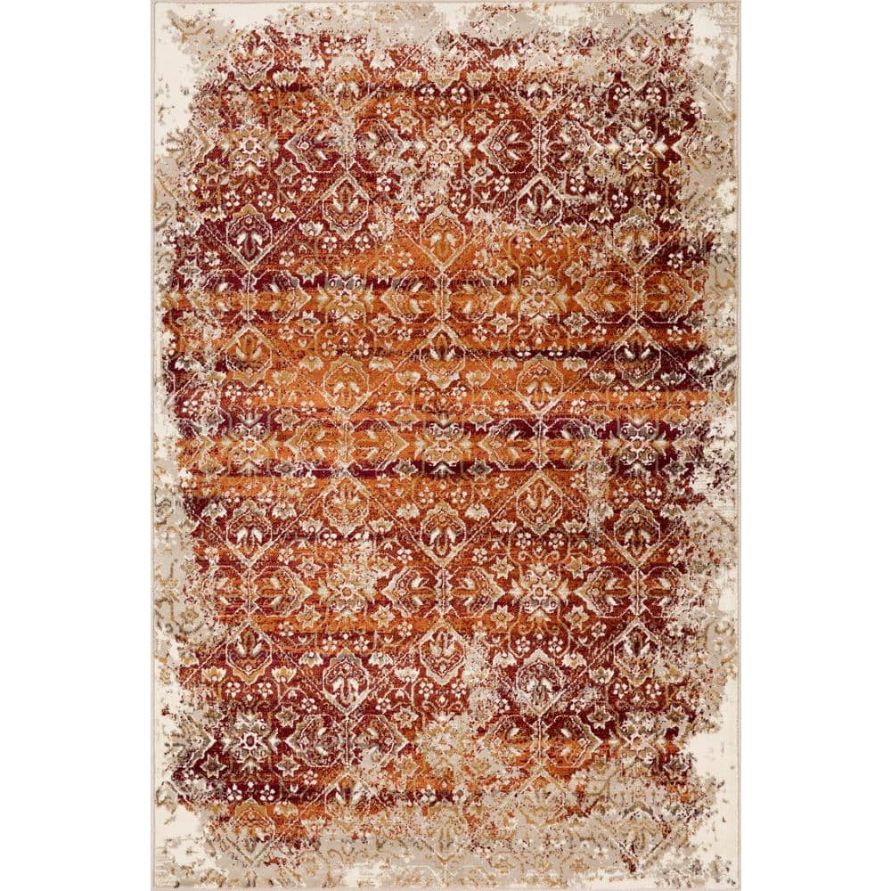 Kas Rugs Heritage Ivory/Rust 8 ft. x 10 ft. Anna Distressed Moroccan ...