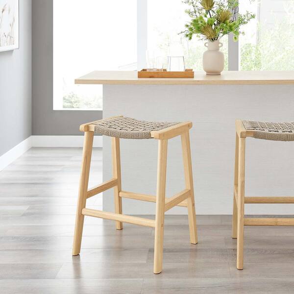 MODWAY Saorise 26 in. Natural Natural Backless Wood Bar Stool Counter ...