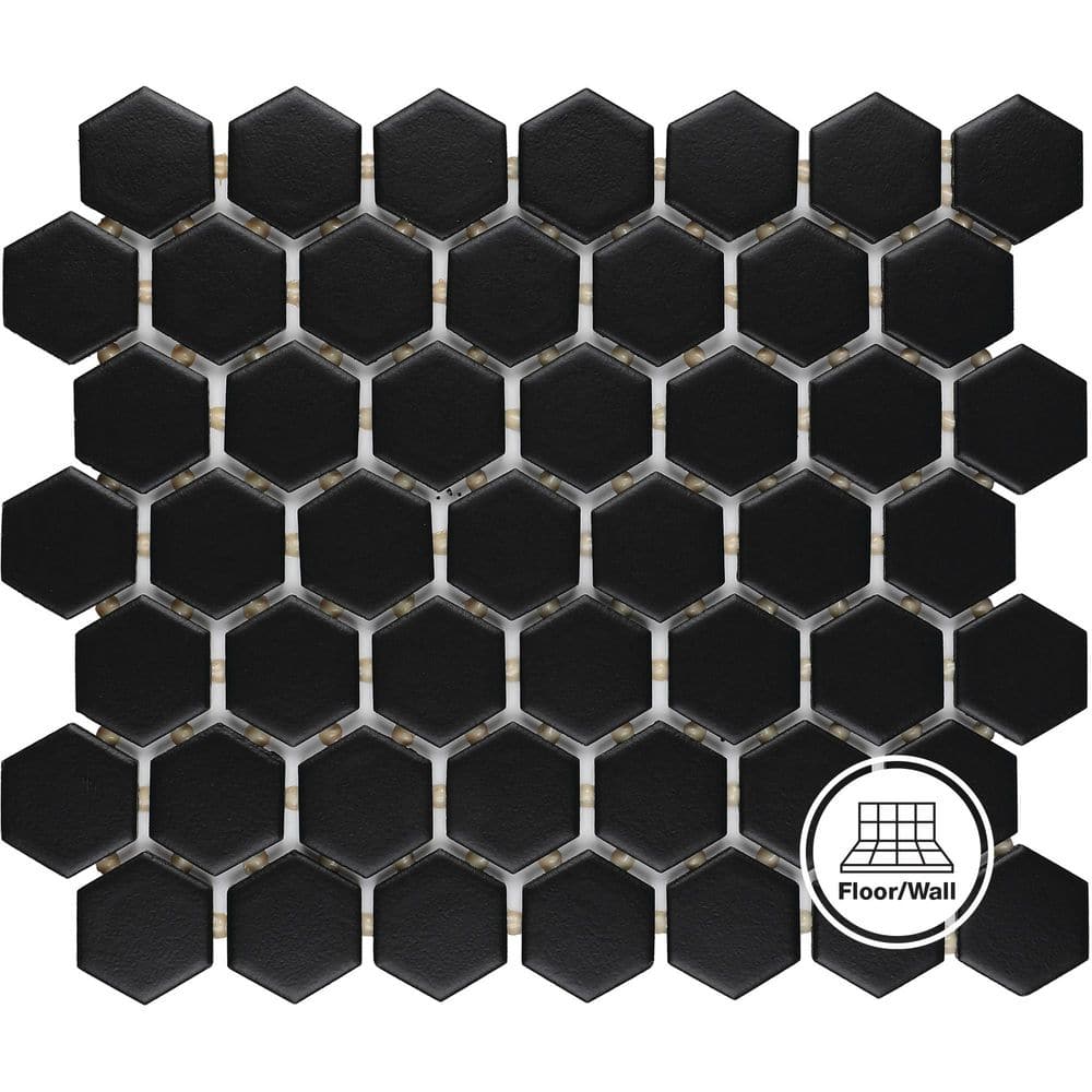 Daltile Restore Black 12 in. x 10 in. Matte Ceramic Hexagon Mosaic Tile ...