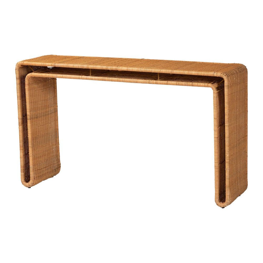bali & pari Nevada 52 in. Light Honey Rectangle Rattan Wicker Console ...