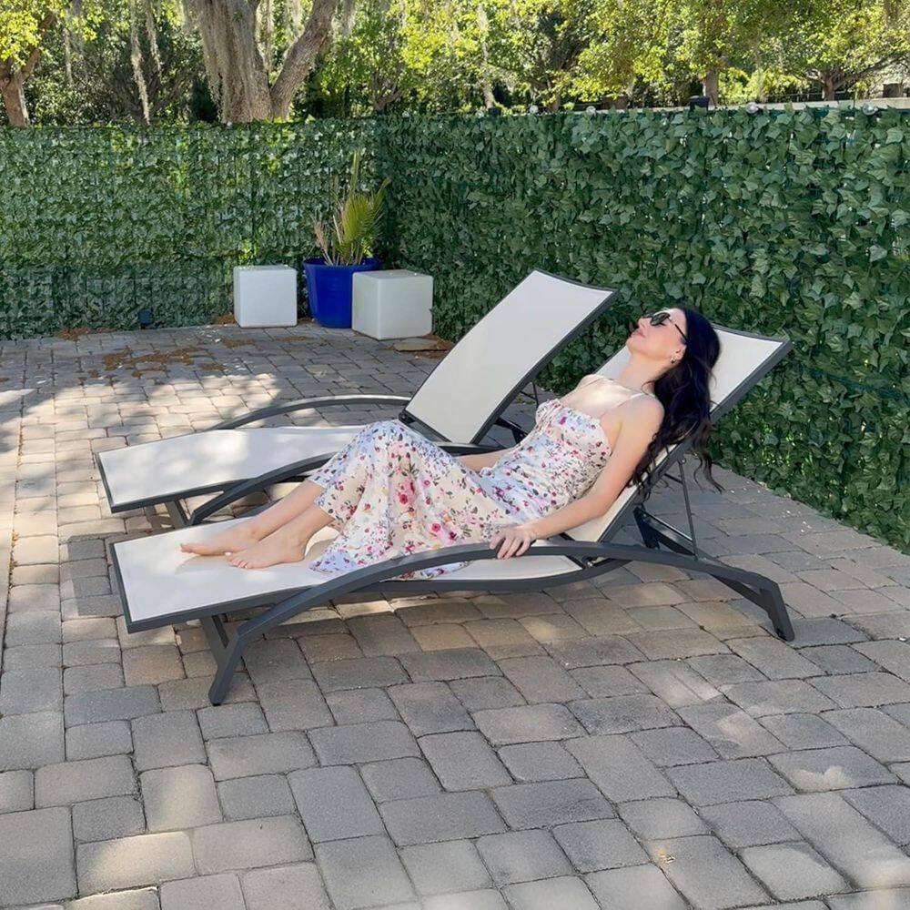 PURPLE LEAF Outdoor Lounge Chaise with Arm All Weather Adjustable ...