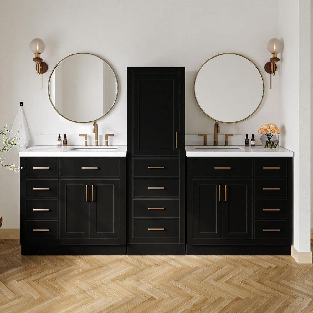 ARIEL Hepburn 3-piece 92 in. Wide Double Bath Vanity and Linen Cabinet ...