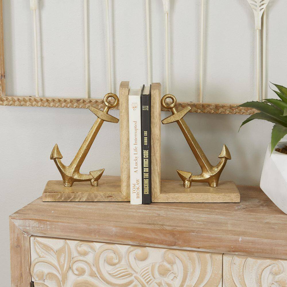 Litton Lane Gold Aluminum Anchor Bookends (Set of 2) 042881 - The Home ...