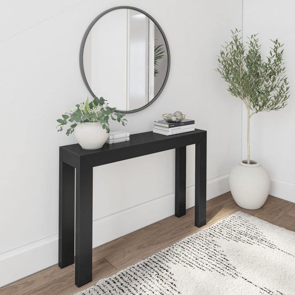 PLANK+BEAM Modern 46 in. Black Rectangle Wood Console Table 230241-170 ...
