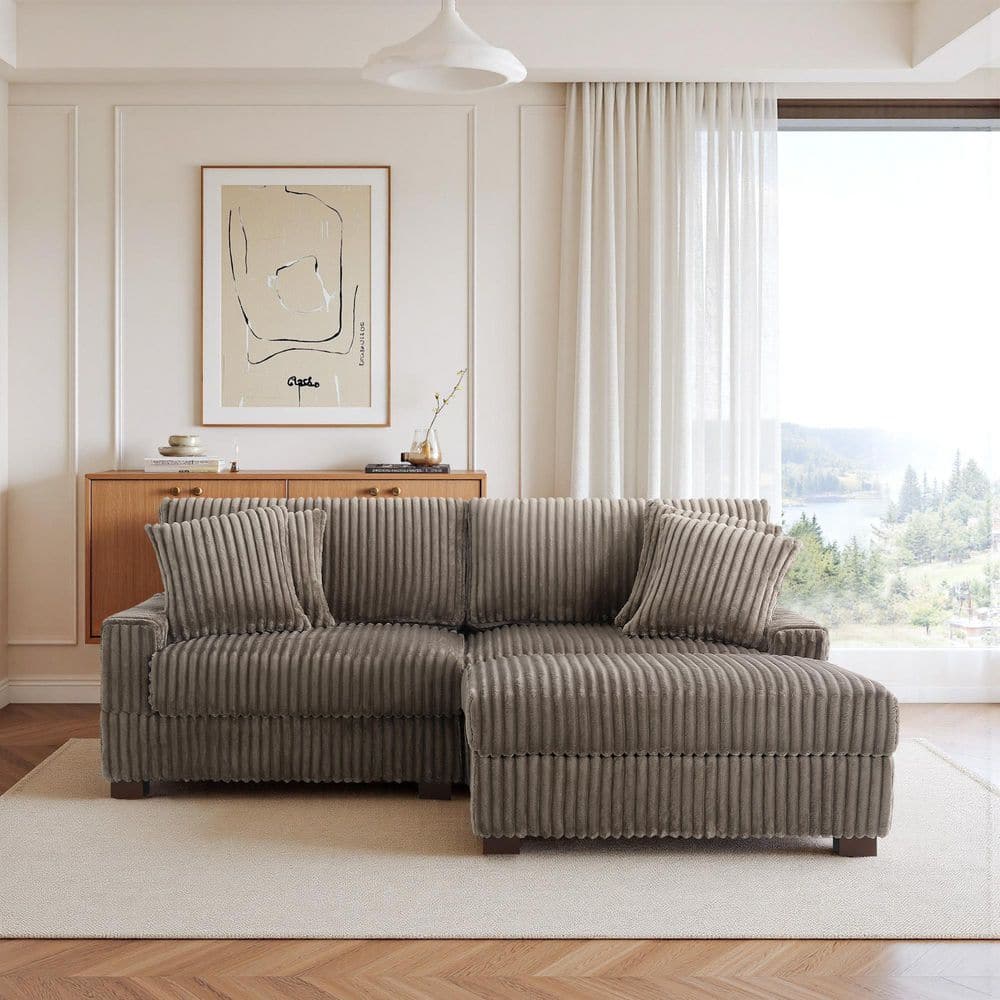 Uixe 83.44 in. W Modern Square Arm 3-Piece Faux Rabbit Fur Fabric L ...