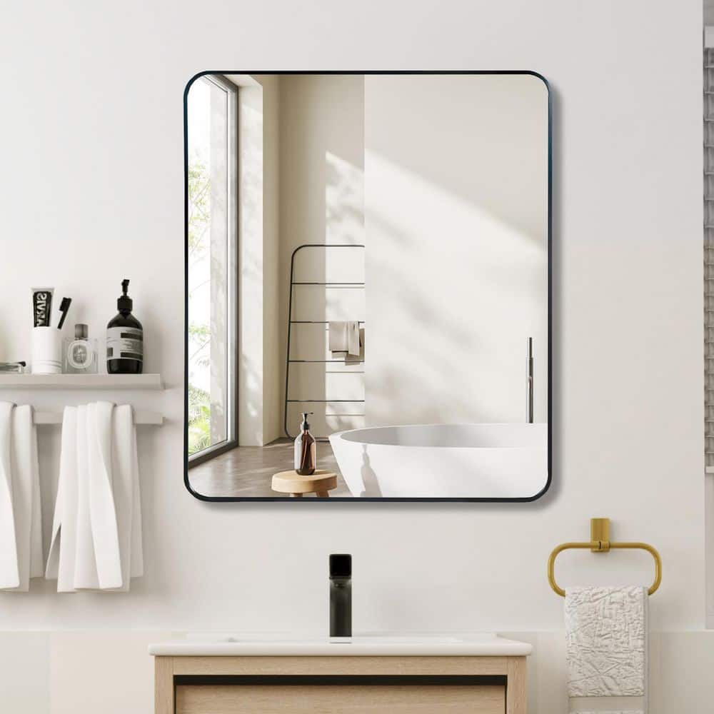 Black 30 in. W x 36 in. H Classic Rectangle Aluminium Alloy Framed ...