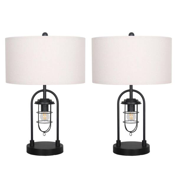 Pia Ricco 21 in. Industrial Black Table Lamp Set with Night Light and ...