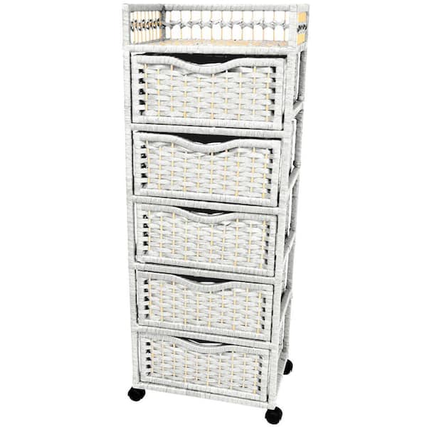 Red Lantern 5-Drawer White Wheeled Natural Fiber Storage Chest JH09-069 ...