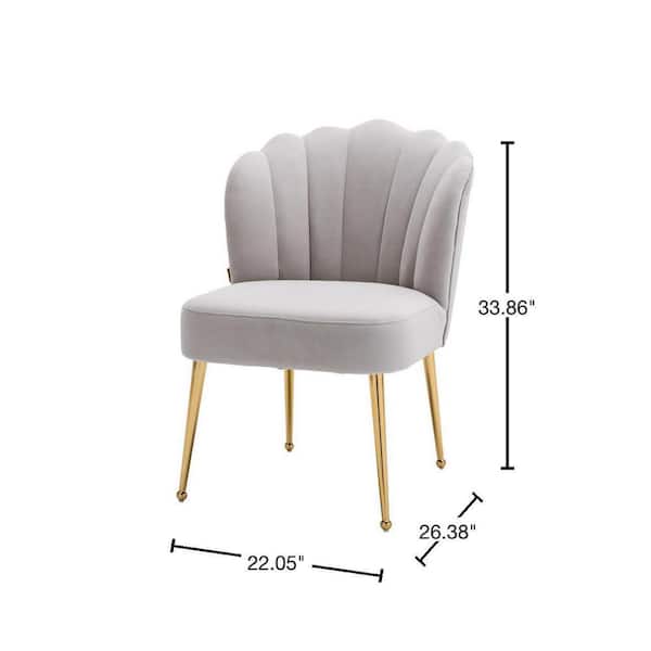 Boyel Living Light Gray Modern Seashell Design Velvet Golden Legs Side Chair with Adjustable ...