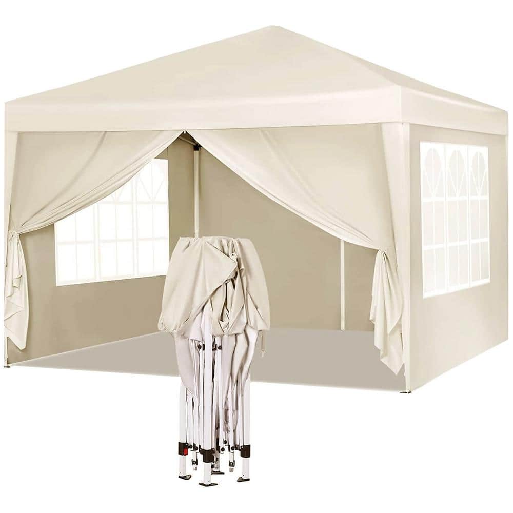Kahomvis 10 ft. x 10 ft. Beige Portable Wedding Party Gazebo Folding ...