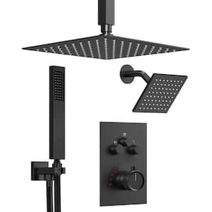 GRANDJOY 10&6 in. Dual Square Shower Heads Double Handle 3-Spray Tub ...