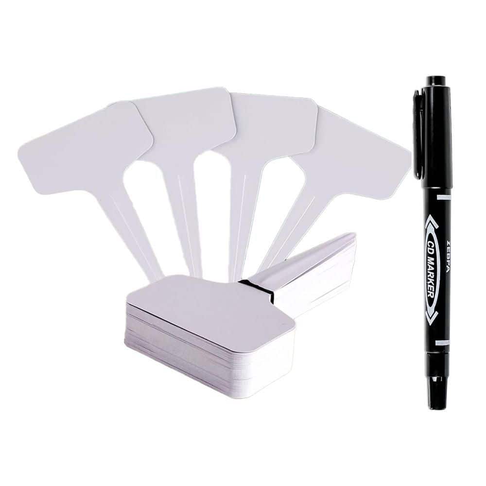 Phewnyzo 200-Pieces 4 in. T-Type White PVC Plant Tags with Permanent ...