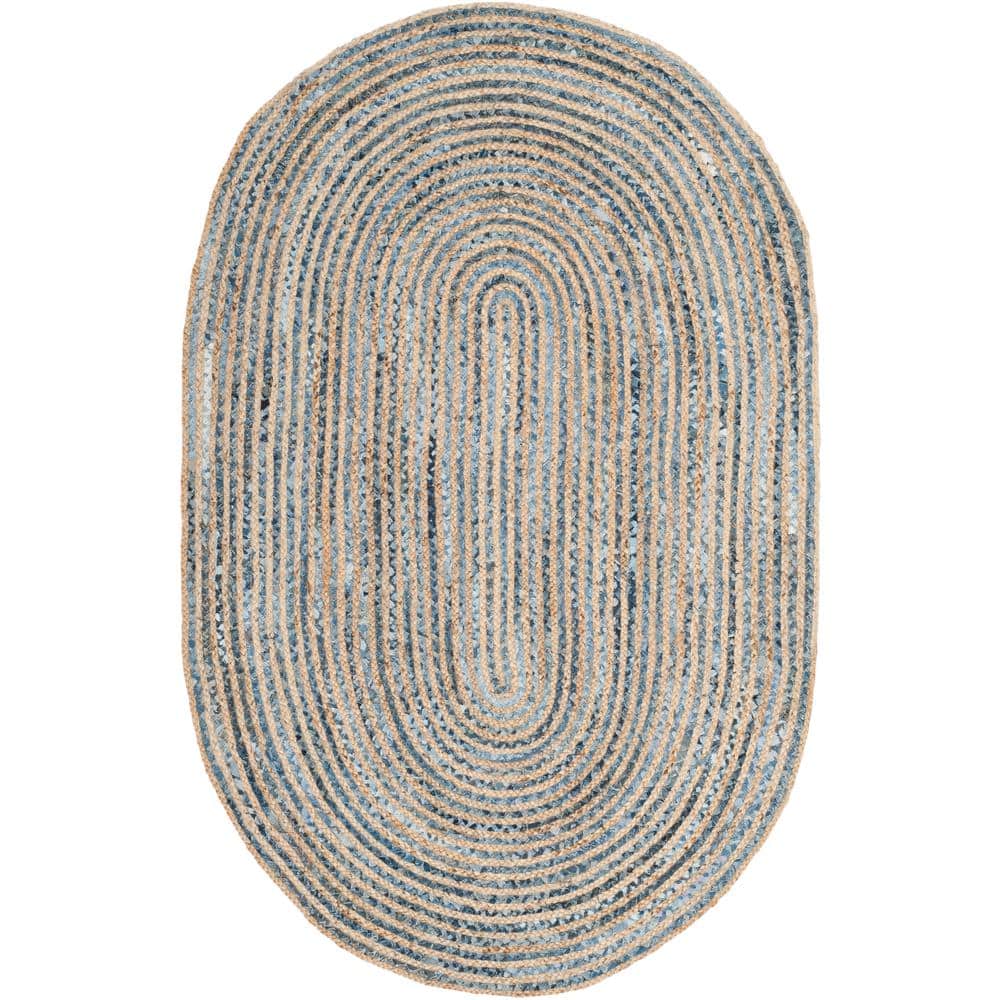 SAFAVIEH Cape Cod Natural/Blue 5 ft. x 8 ft. Oval Solid Area Rug ...
