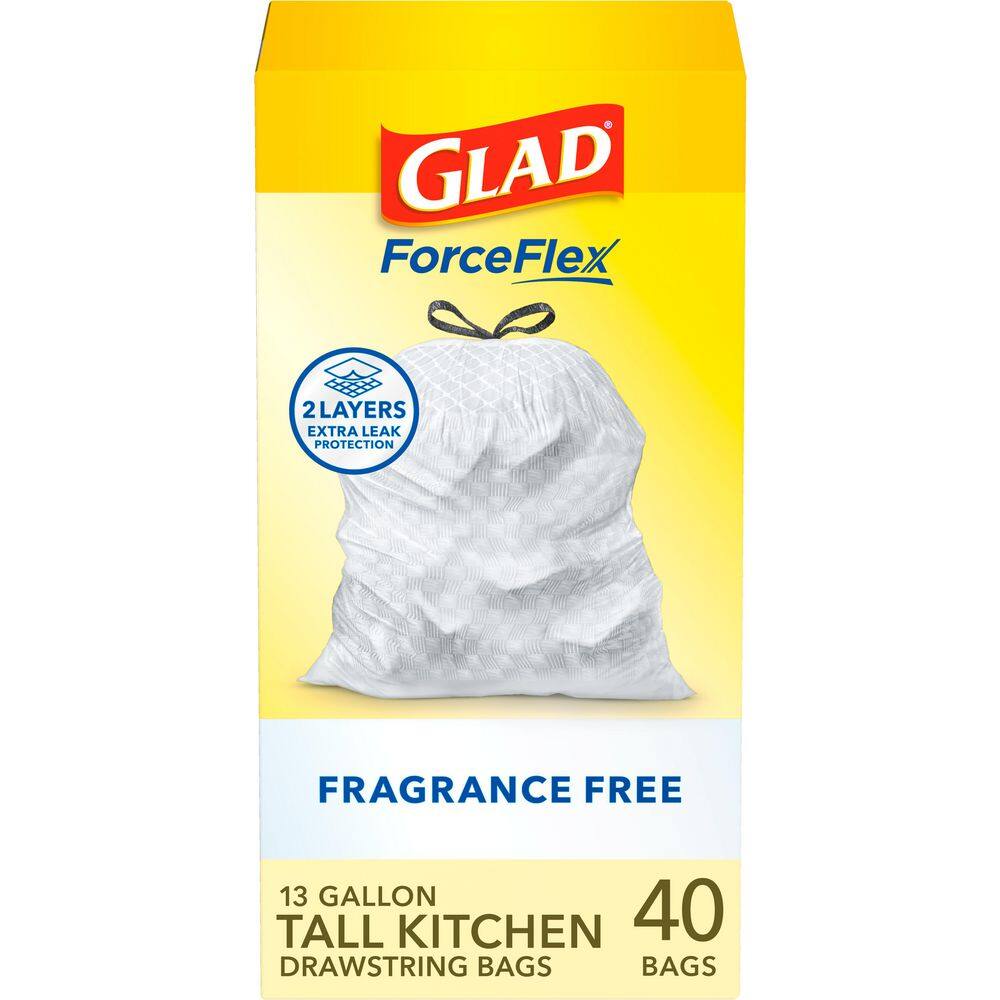 Glad 13 Gal. ForceFlex Tall Kitchen Drawstring Fragrance Free Trash ...