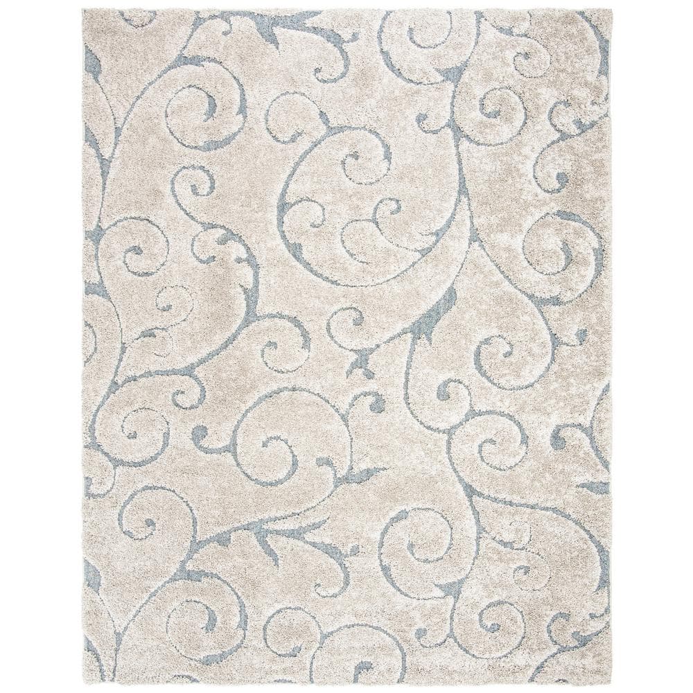 SAFAVIEH Florida Shag Beige/Blue Gray 8 ft. x 10 ft. Geometric Area Rug ...
