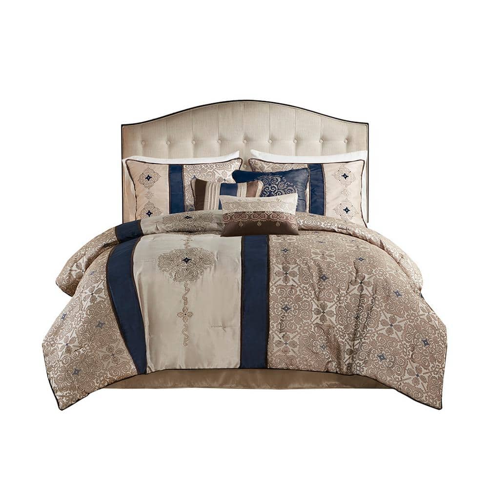 Afoxsos 7 Piece Navy Polyester Cal King Comforter Set With Throw