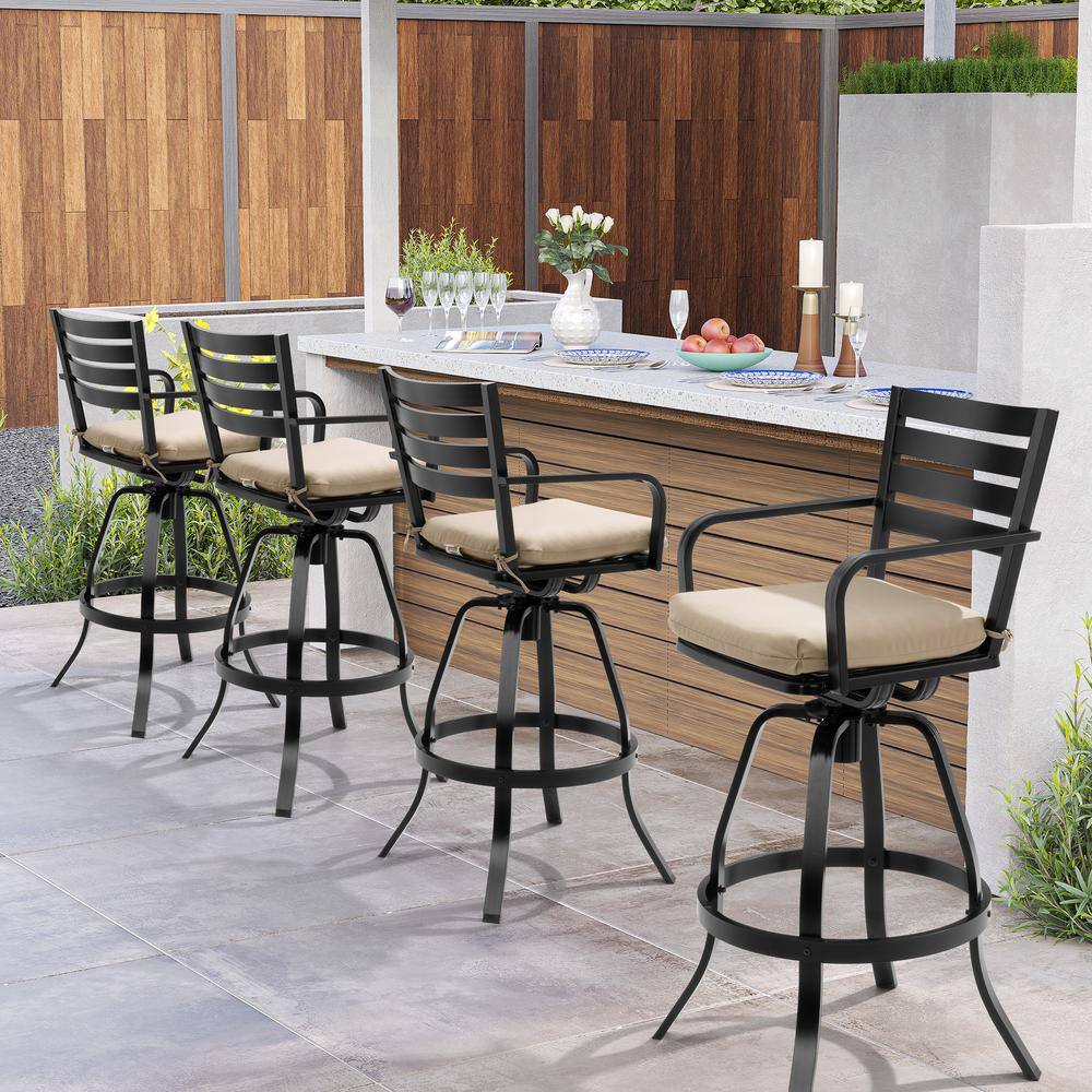 Pellebant Swivel Cast Aluminum Outdoor Bar Stool with Sunbrella Canvas ...