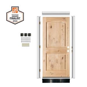 Krosswood Doors DIY RTA KIT 36in.x80in. Knotty Alder 2-Panel Left-Hand/Inswing Arch Red Chestnut ...