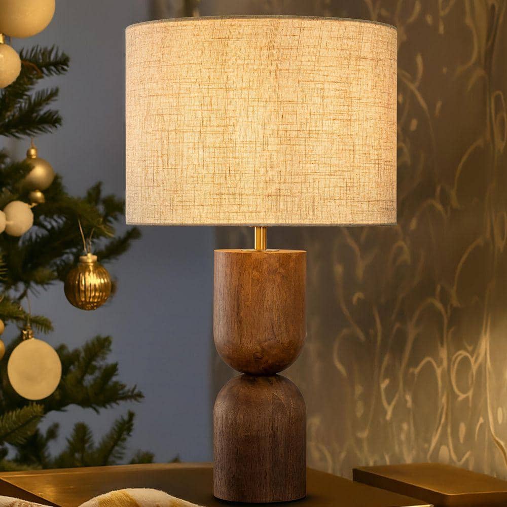 ALOA DECOR 1-Light 24 in. Vintage Small Honey Brown Wood Bedside Table ...