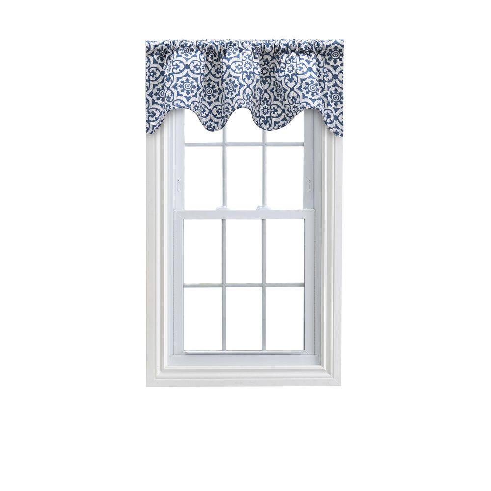 Ellis Curtain Athens 16 in. Cotton Lined Scallop Valance in Navy ...