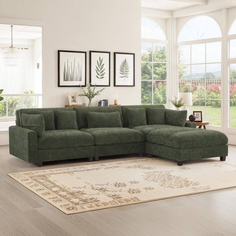 OrangeOne Panner 128 in. Square Arms 4-Piece L-Shape Chenille Sectional ...