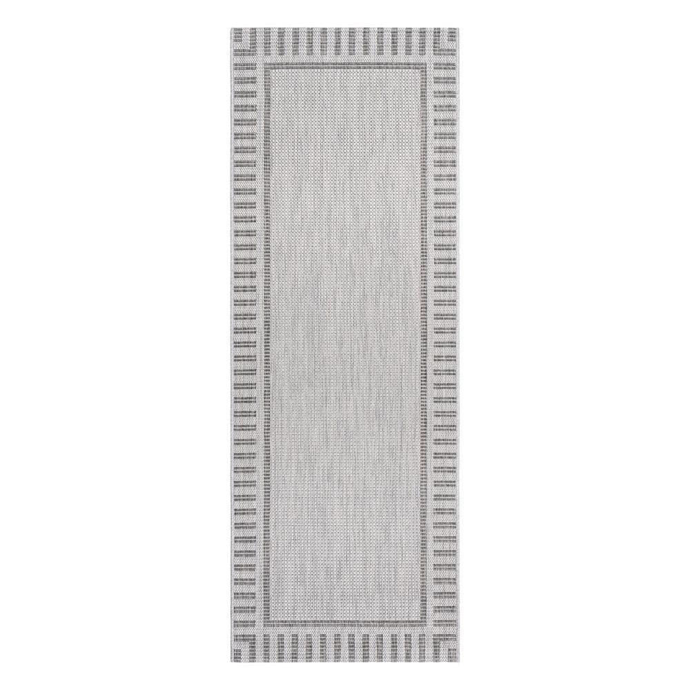 Gertmenian Paseo Kiano Ash/Steel 2 ft. x 6 ft. Striped Border Indoor ...