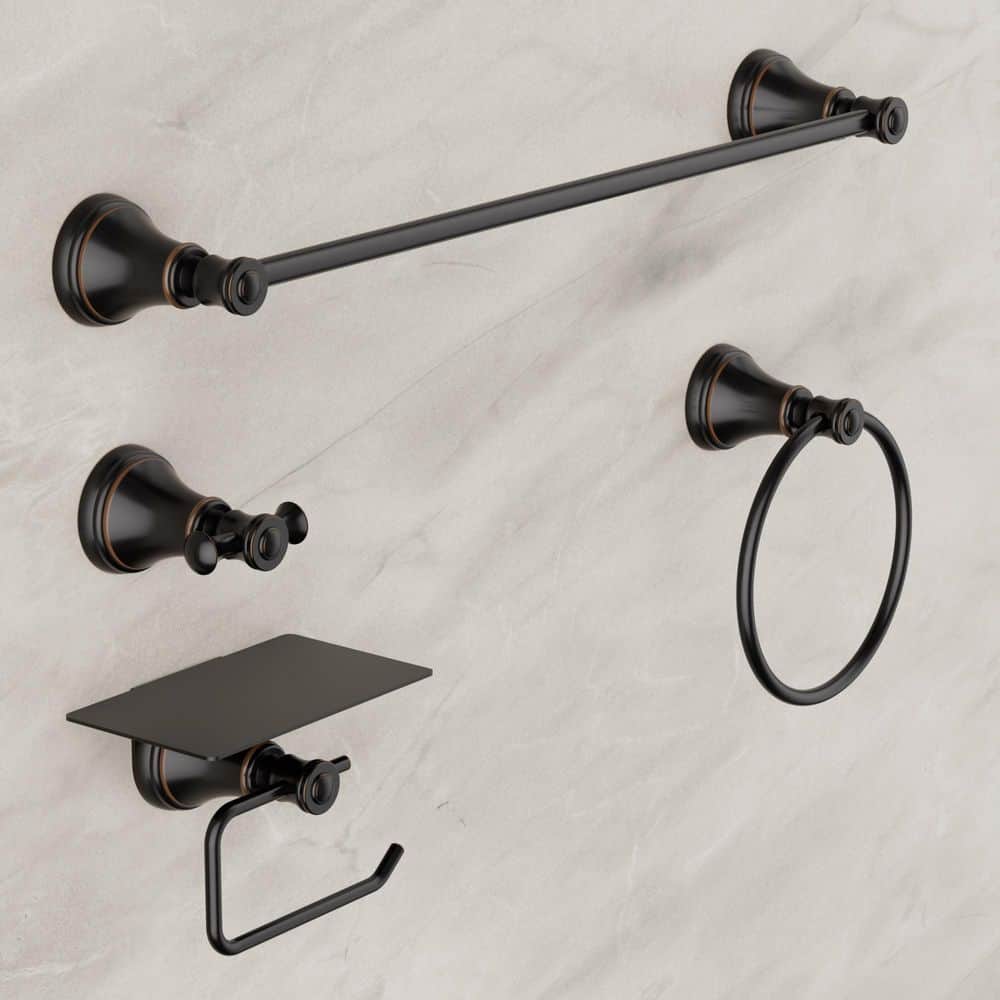 YAWWALK Vintage 4-Piece Bath Hardware Set with Towel Bars, Towel Ring ...