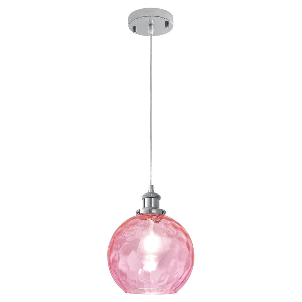 LWYTJO 60-Watt 1-Light Gold and Pink Shaded Pendant Light with Globe ...