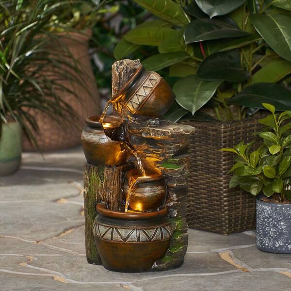 Zeus & Ruta 13.60 in. Polyresin Decorative Waterfall Fountain, 4-Tier ...