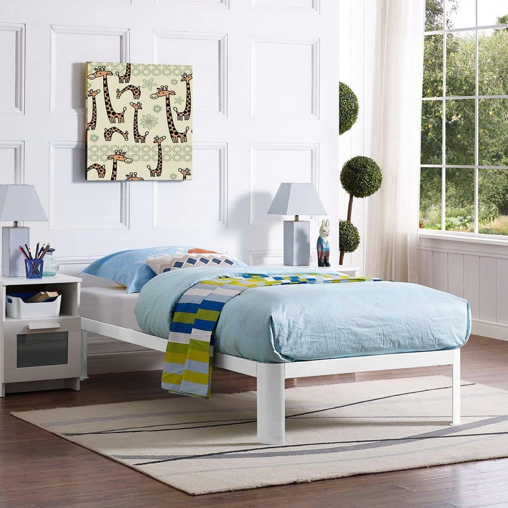 MODWAY Corinne White Powder Coated Steel Metal Frame Twin Platform Bed ...