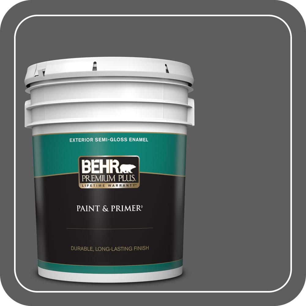 BEHR PREMIUM PLUS 5 gal. #N520-6 Asphalt Gray Semi-Gloss Enamel ...