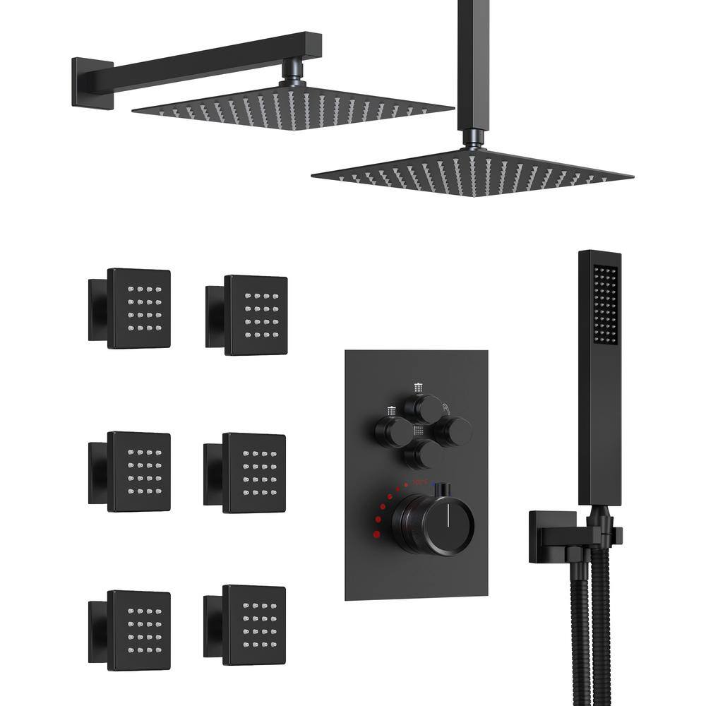 GRANDJOY His and Hers Showers 15-Spray Square 12 in. Thermostatic ...