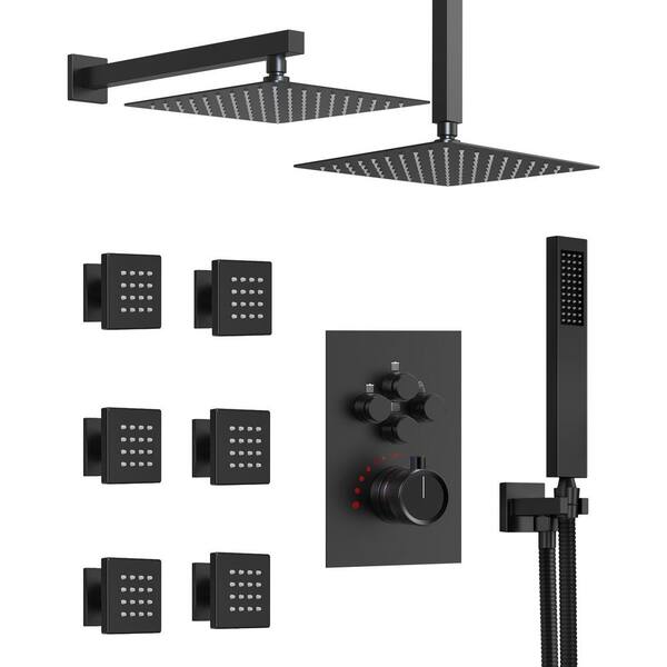 GRANDJOY His and Hers Showers 15-Spray Square 12 in. Thermostatic ...
