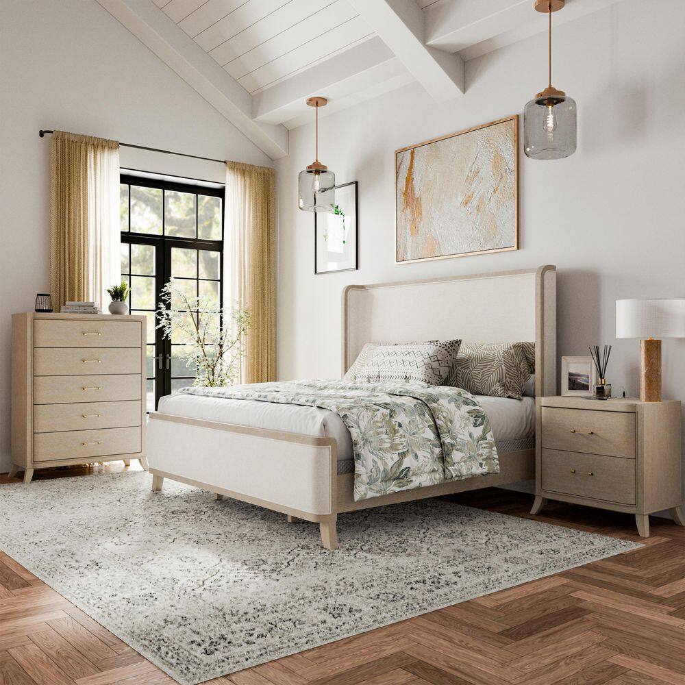 Furniture of America Ellington 3-Piece Natural Oak Fabric Wingback King ...